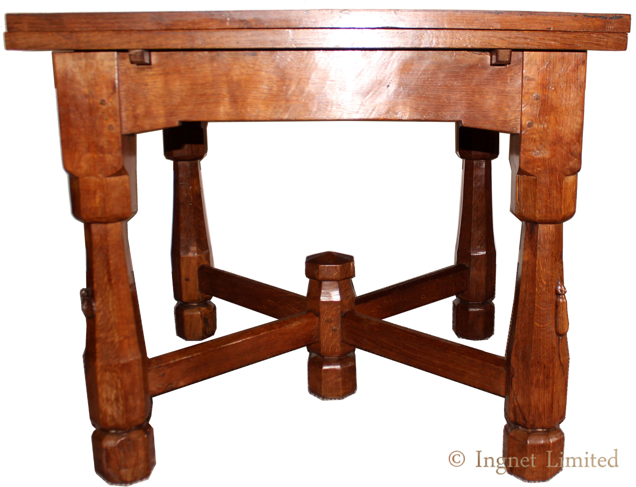 ROBERT MOUSEMAN THOMPSON RARE EARLY ADZED OAK EXTENDABLE DRAW LEAF ...