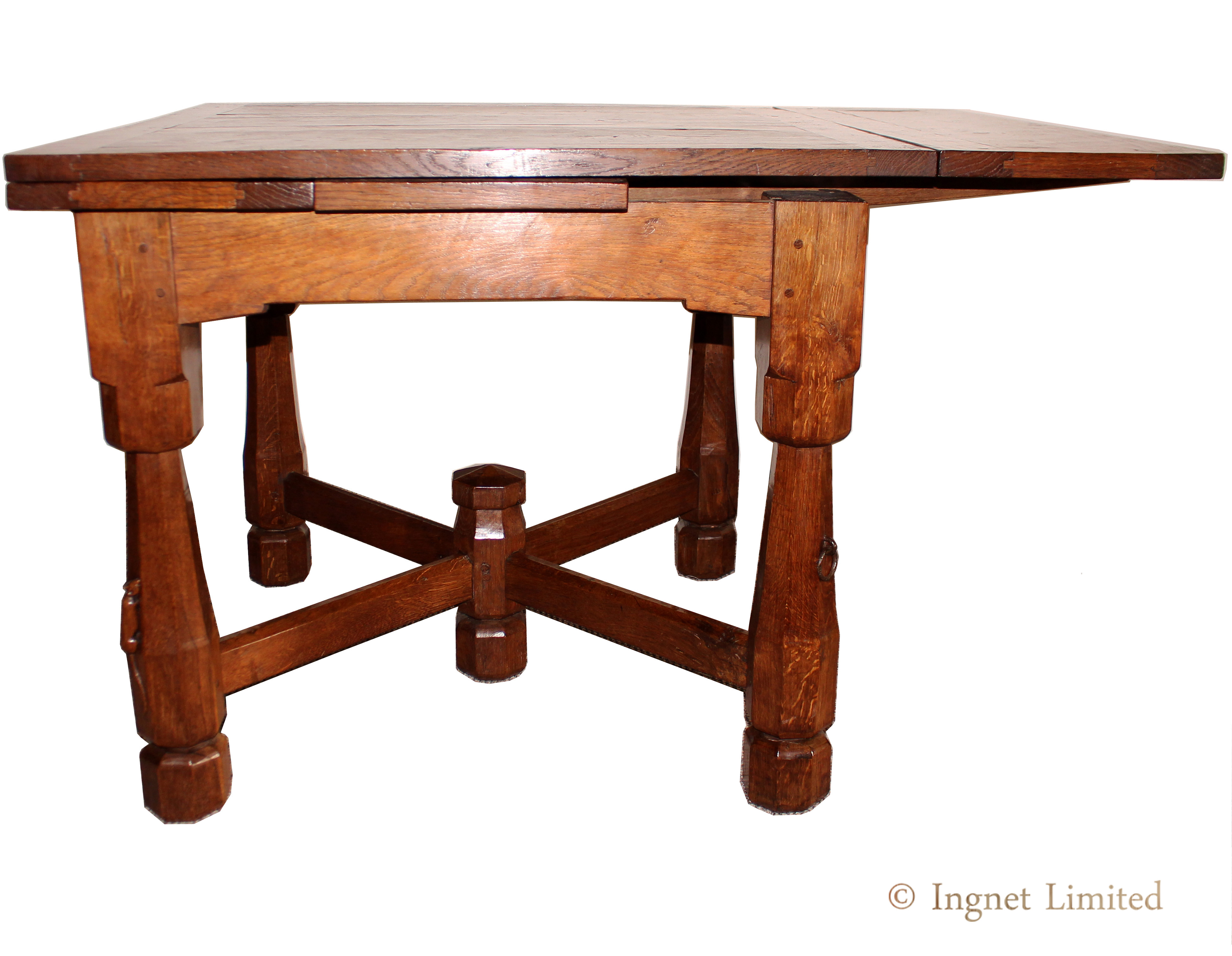 ROBERT MOUSEMAN THOMPSON RARE EARLY ADZED OAK EXTENDABLE DRAW LEAF ...