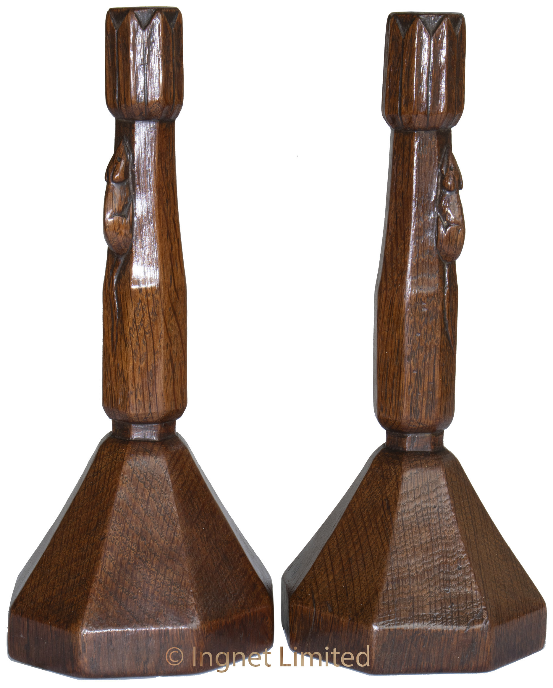 ROBERT MOUSEMAN THOMPSON EARLY OAK CANDLESTICKS - Ingnet