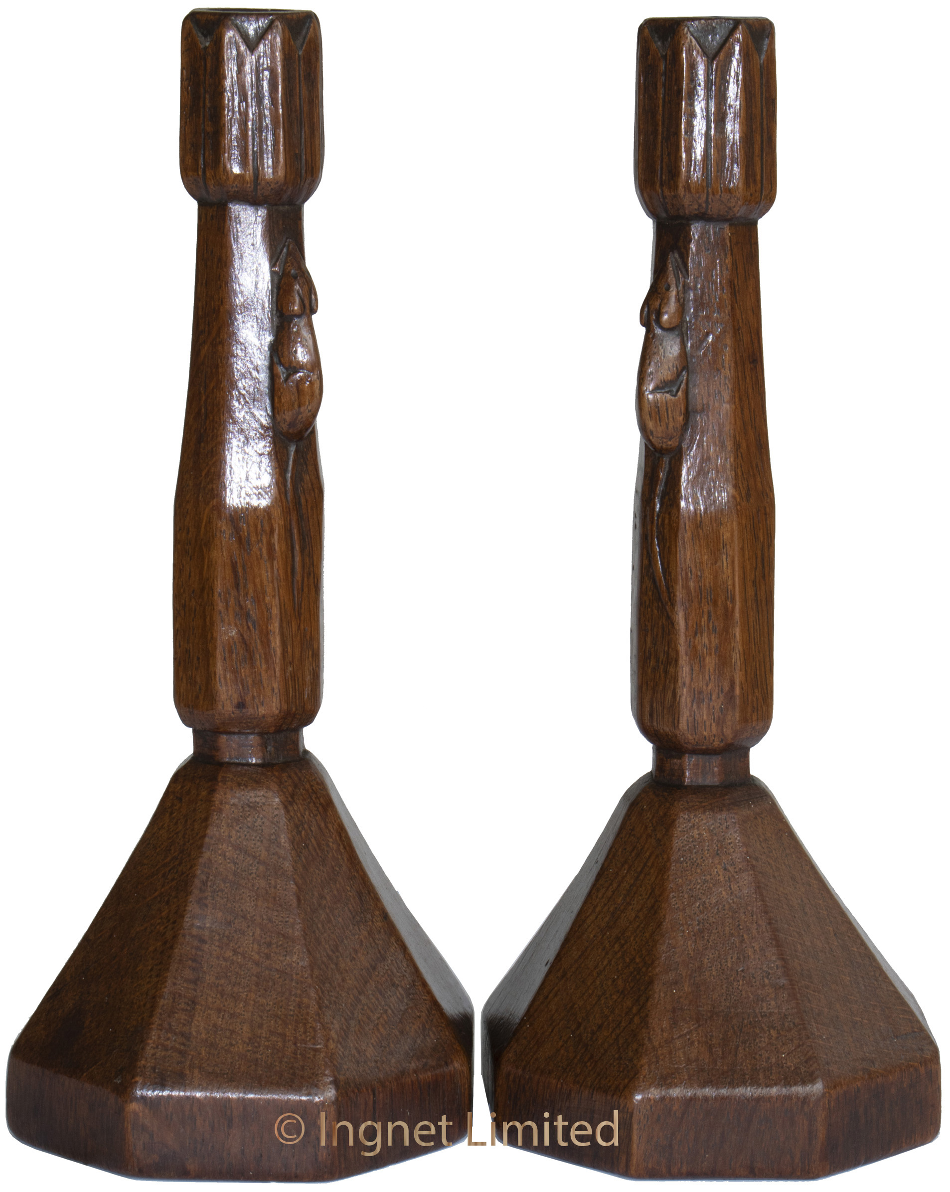 ROBERT MOUSEMAN THOMPSON EARLY OAK CANDLESTICKS - Ingnet