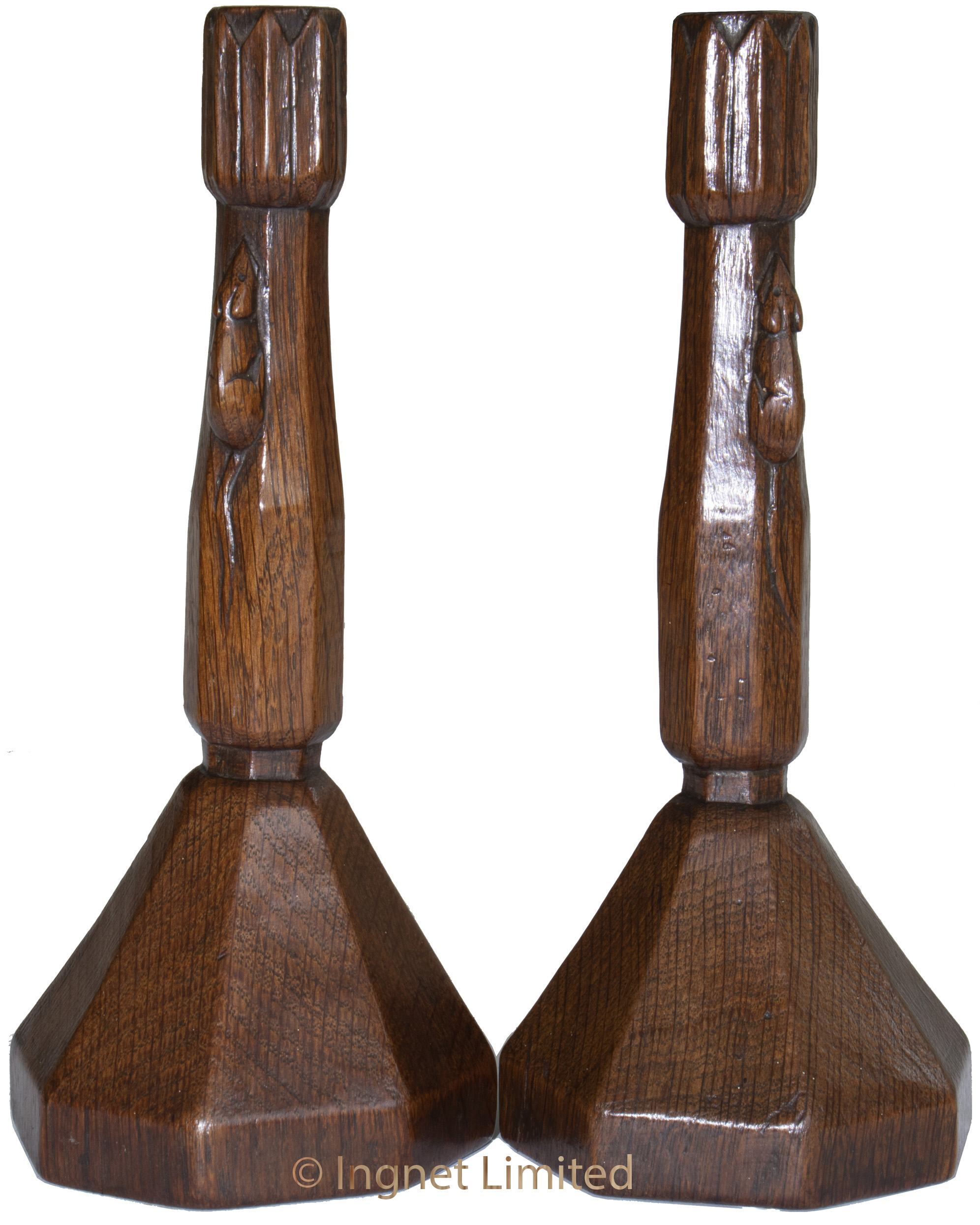 ROBERT MOUSEMAN THOMPSON EARLY OAK CANDLESTICKS - Ingnet