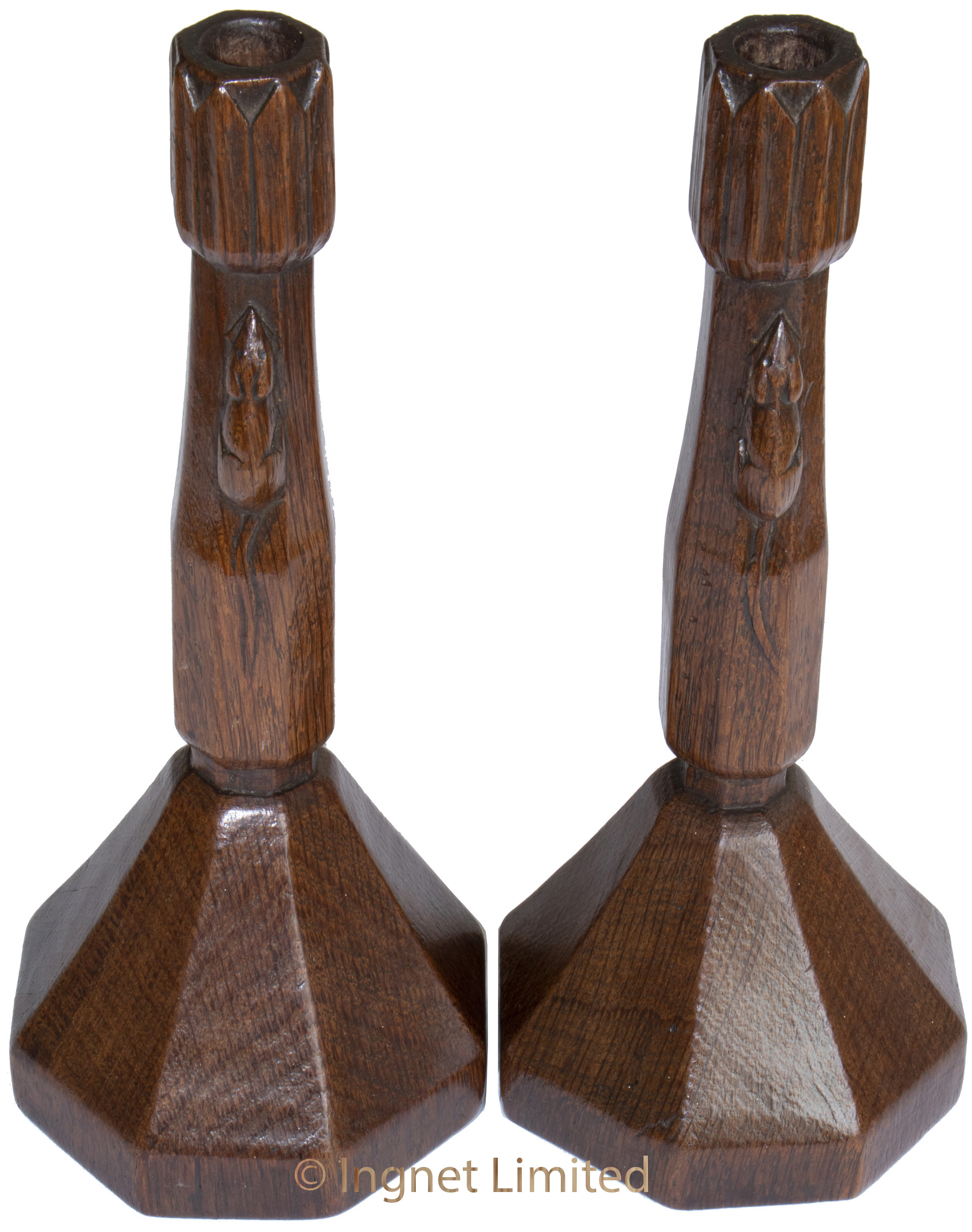 ROBERT MOUSEMAN THOMPSON EARLY OAK CANDLESTICKS - Ingnet