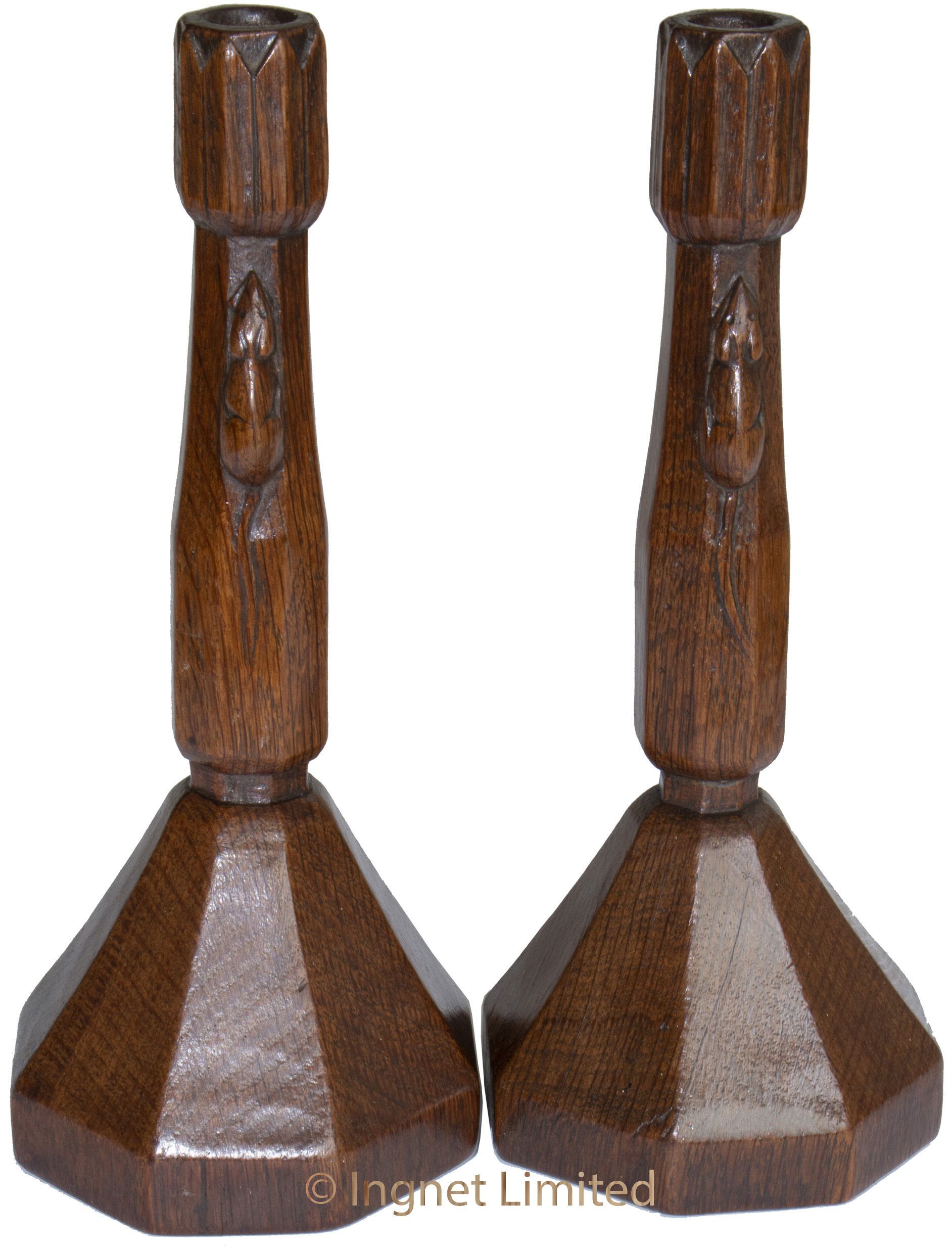 ROBERT MOUSEMAN THOMPSON EARLY OAK CANDLESTICKS - Ingnet