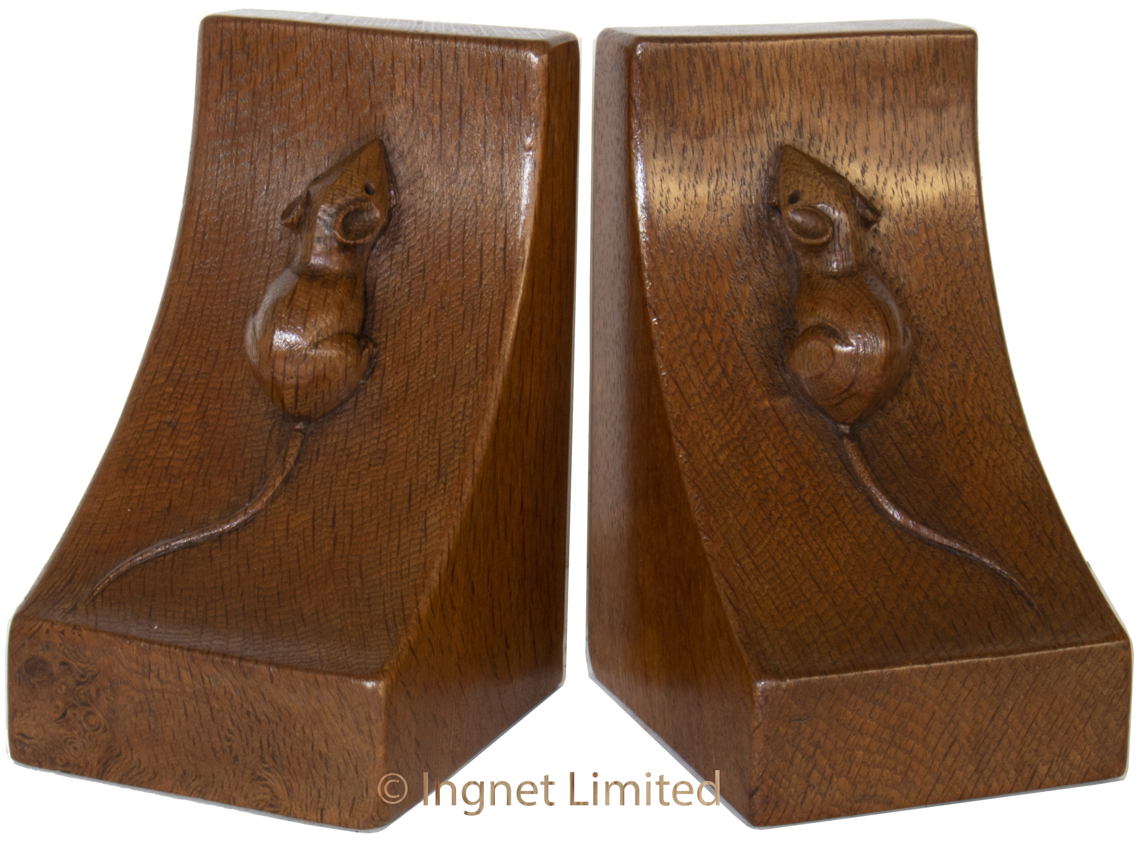 ROBERT MOUSEMAN THOMPSON PAIR OF VINTAGE OAK BOOKENDS - Ingnet