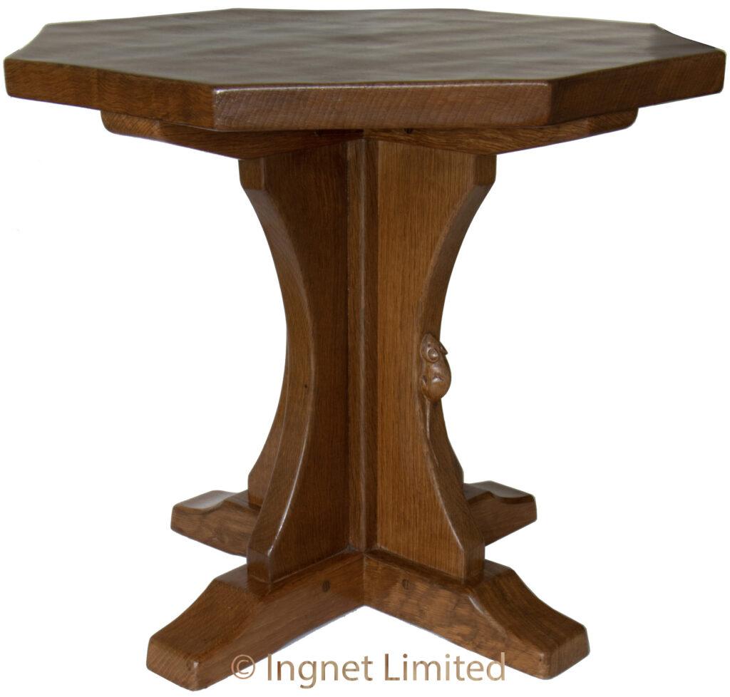 ROBERT MOUSEMAN THOMPSON OCTAGONAL VINTAGE ADZED OAK COFFEE TABLE – Ingnet