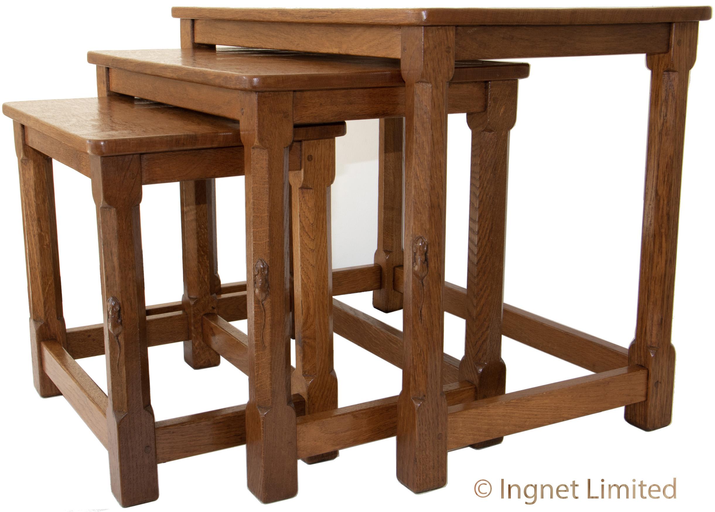 ROBERT MOUSEMAN THOMPSON NEST OF OAK ADZED TABLES – Ingnet