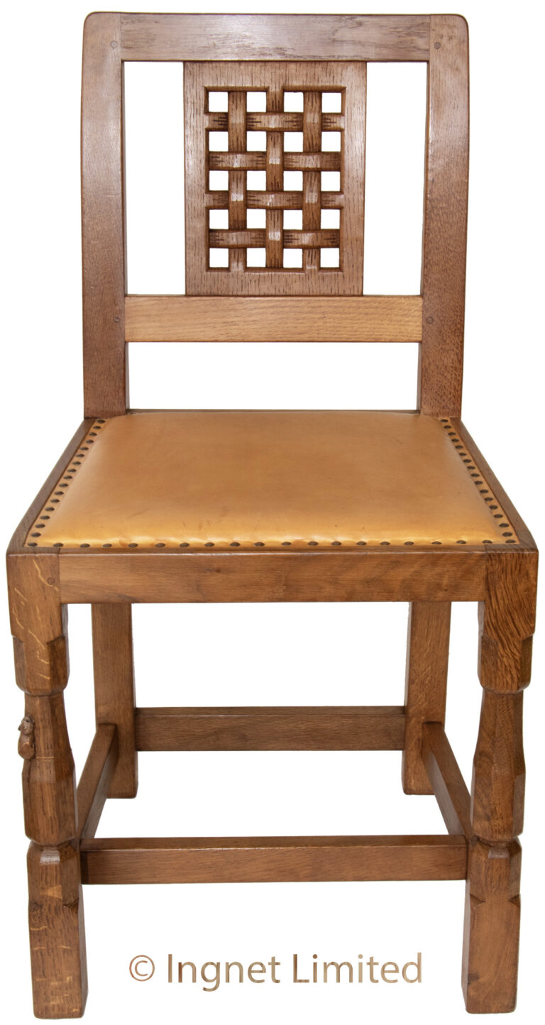 ROBERT MOUSEMAN THOMPSON OAK LATTICE BACK DINING CHAIR – Ingnet