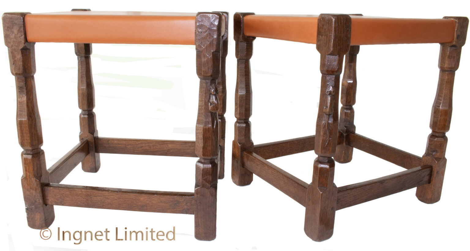 A PAIR OF ROBERT MOUSEMAN THOMPSON EARLY STOOLS – Ingnet